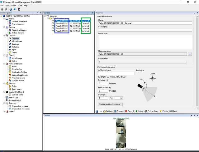 Red view on Optera camera in Milestone VMS