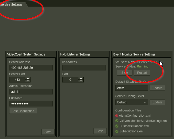 VideoXpert - Event Monitor Configuration Tool appears not to accept settings