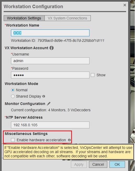 VideoXpert: Ops Center Hardware Acceleration requirements