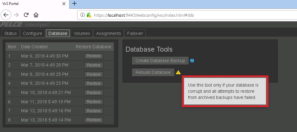 VideoXpert: How to rebuild the database on a VxS?