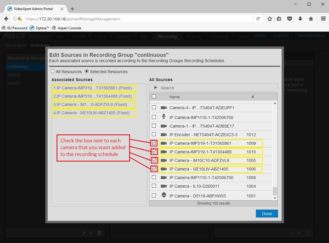How to configure recording schedules for VideoXpert Storage systems?