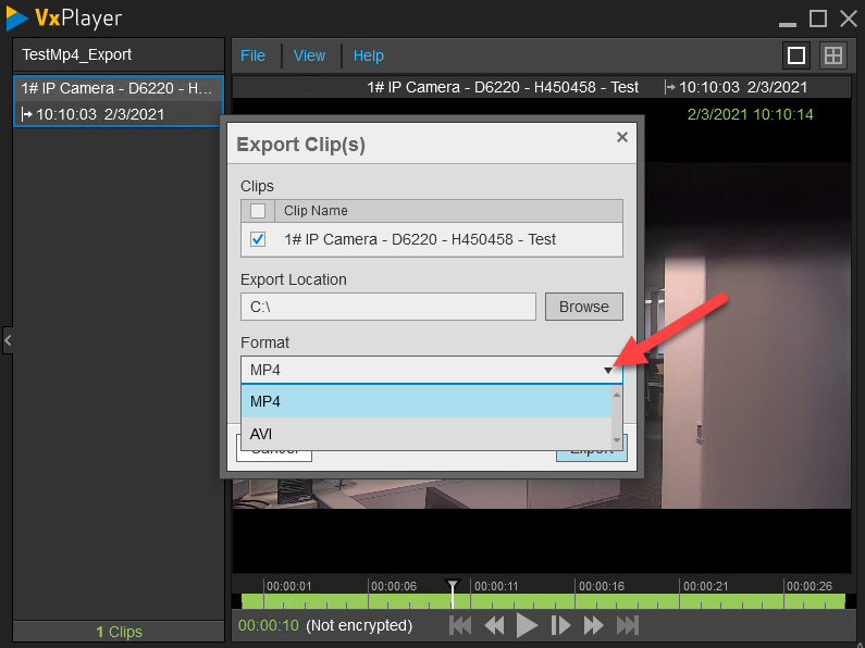 Can video be exported from VideoXpert VxPlayer in mpeg (MP4) and AVI ...