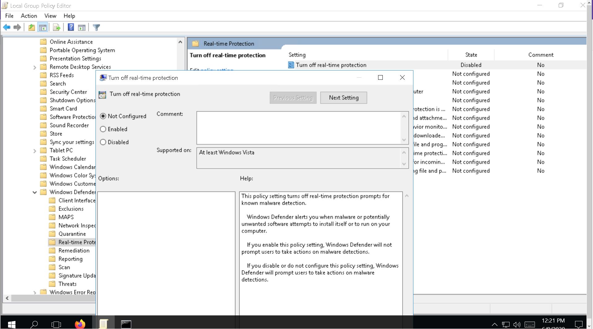 VXPro: How to turn off real time protection in Windows defender