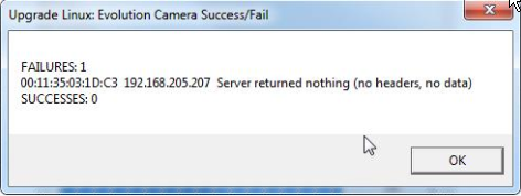 Oncam EVO camera update fails