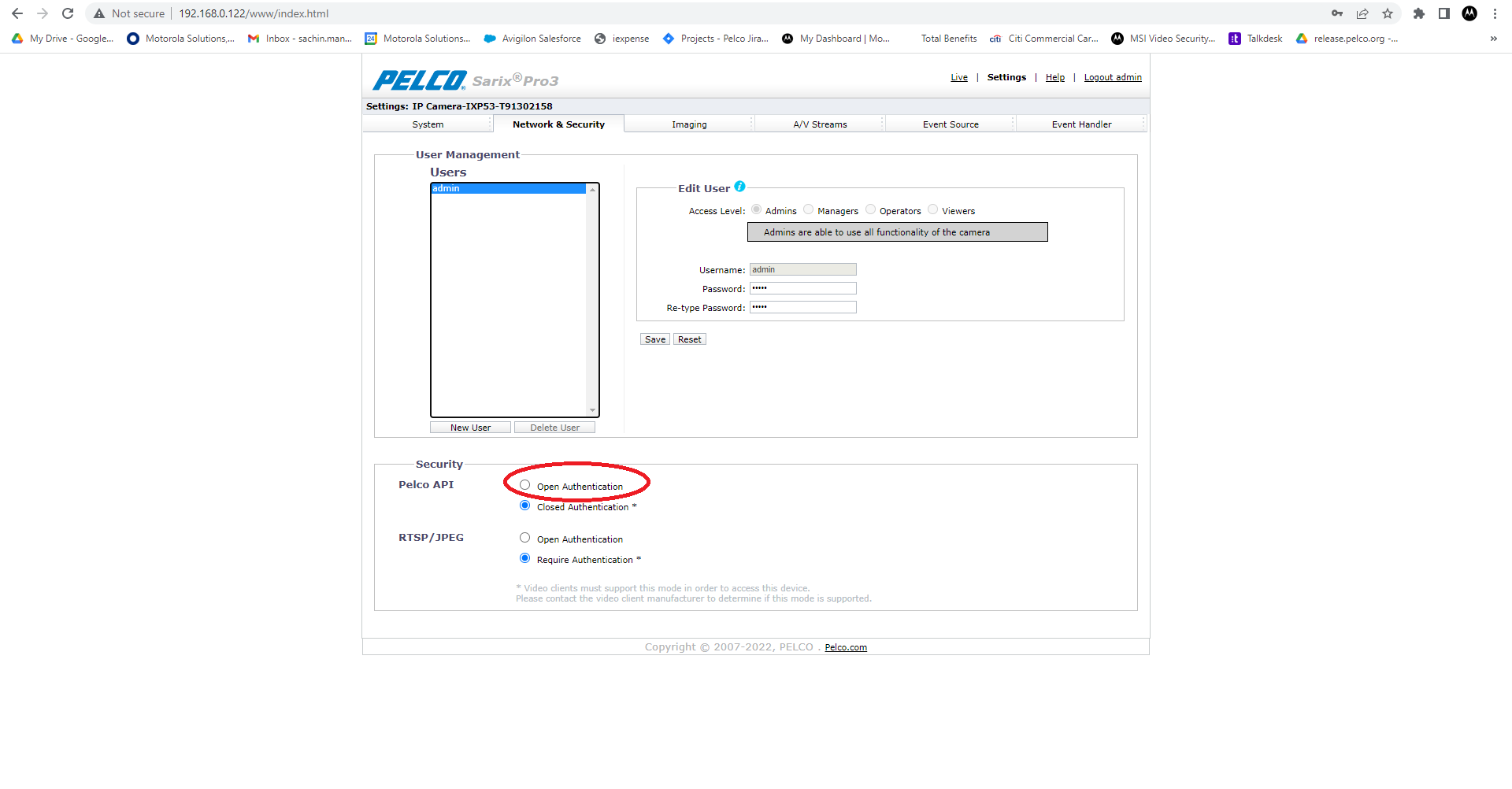 Sarix Pro 3-Not able to access camera API from Nice Vision VMS