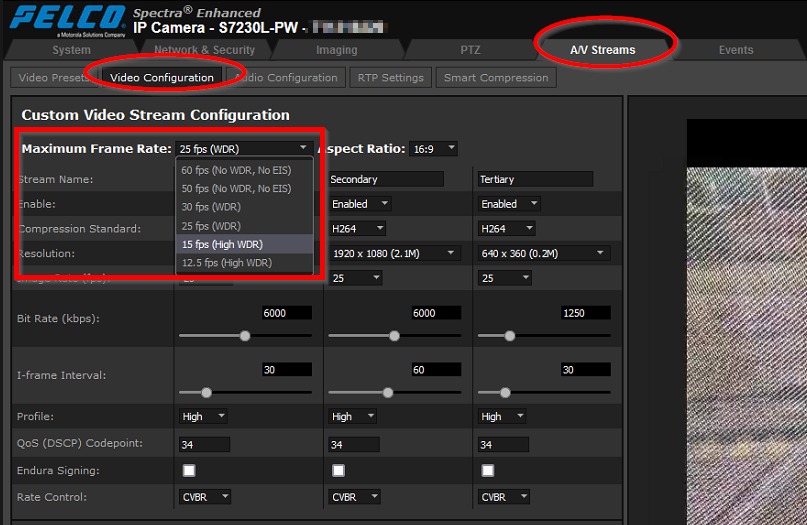 How do I Set the Maximum Frame Rate on Spectra Enhanced cameras