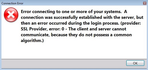 DS ControlPoint errors connecting to a DS recorder with "..they do not posses a common algorithm".