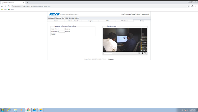 Activate washer and Wiper sequence of ExSite Enhanced camera