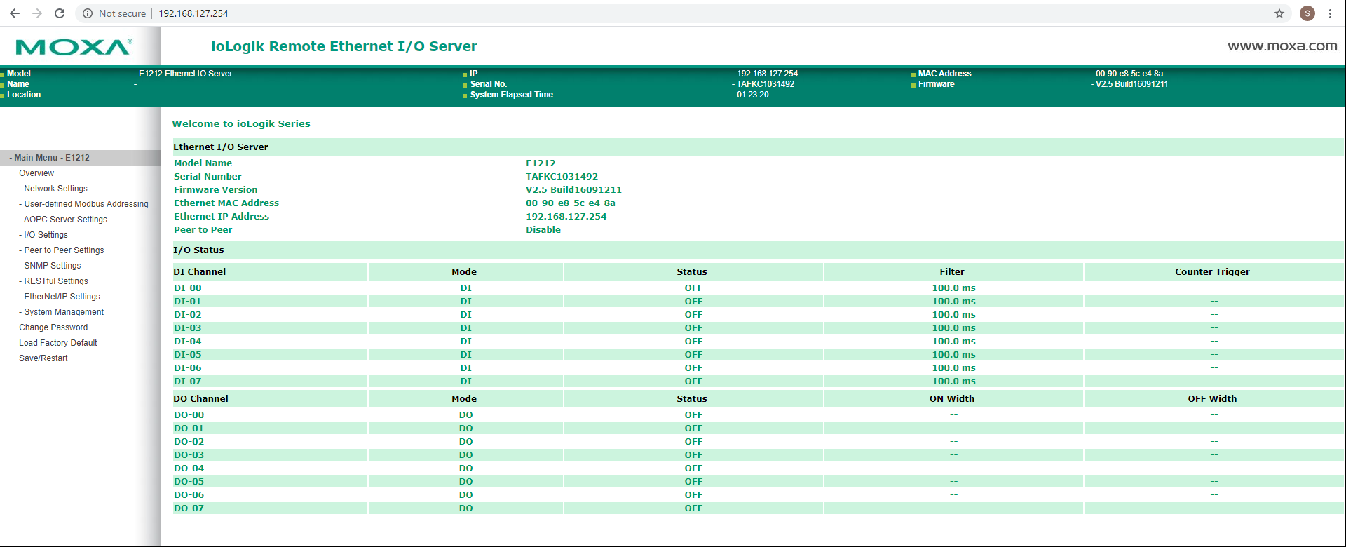 Assigning a static IP address to Moxa ioLogic E1212