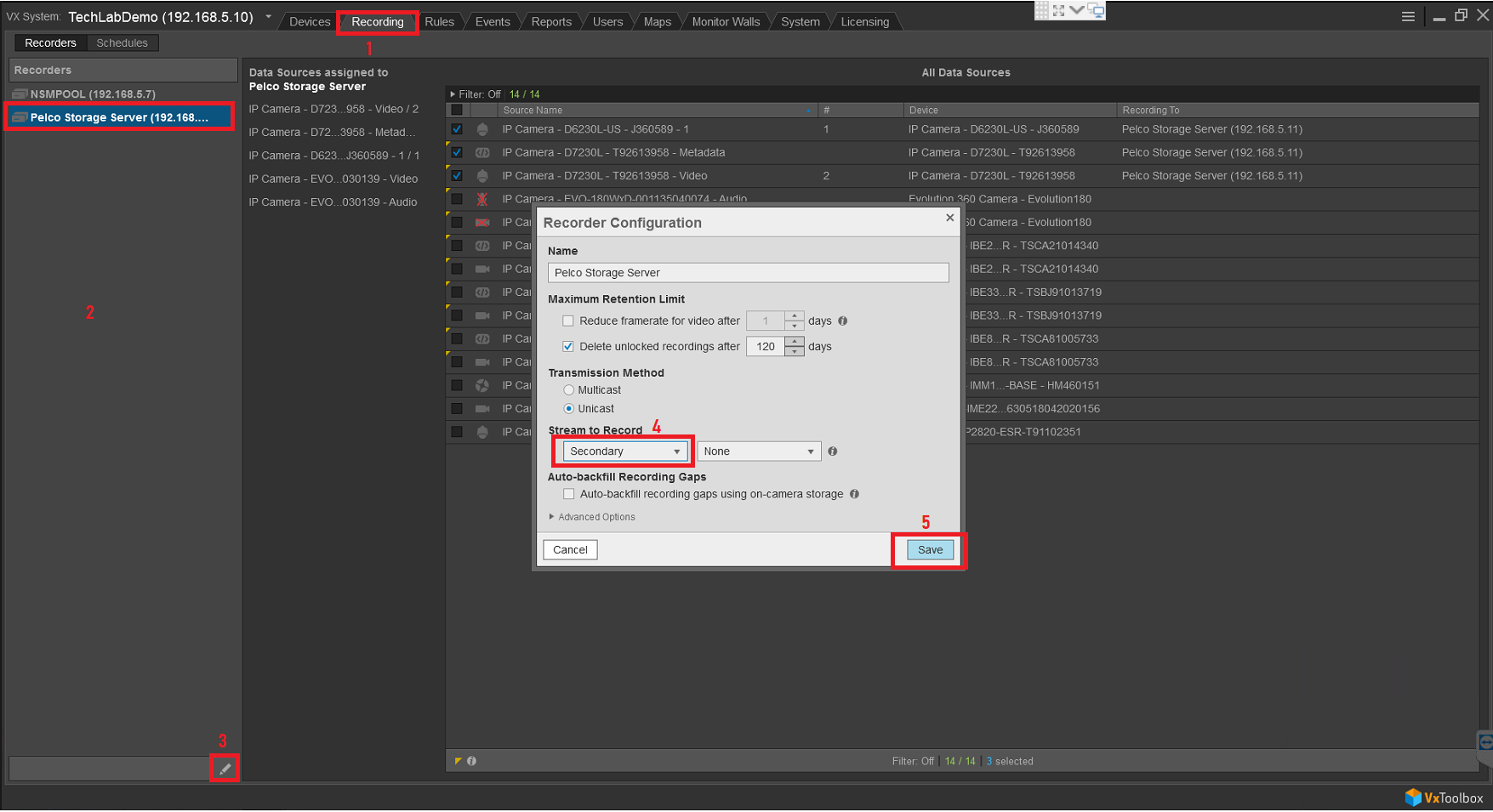VideoXpert: Configure Secondary Stream Recording