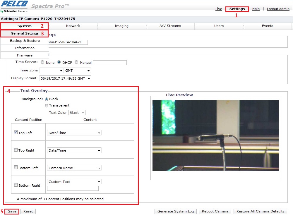 How to access the on-screen display (OSD) in Pelco IP Cameras