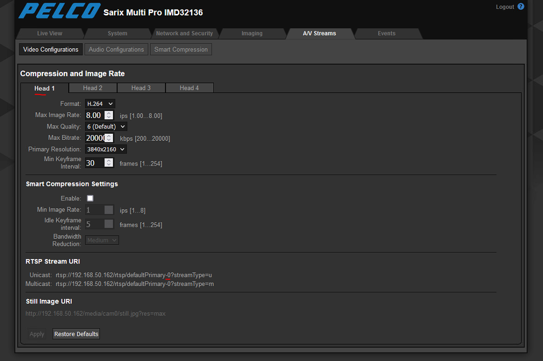 RTSP Stream of a Sarix Multi Pro or Enhanced