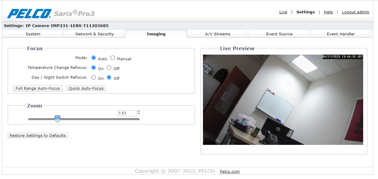 Sarix Pro 3: Camera takes 10 secs to refocus when it turns from Day to Night and Vice Versa