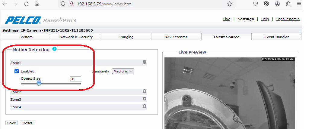 VideoXpert: Motion recording Blue bar overlay on the Continuous ...