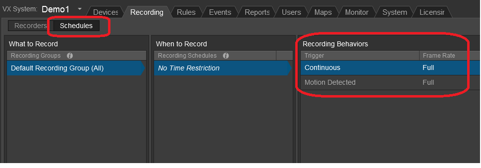 VideoXpert: Motion recording Blue bar overlay on the Continuous ...