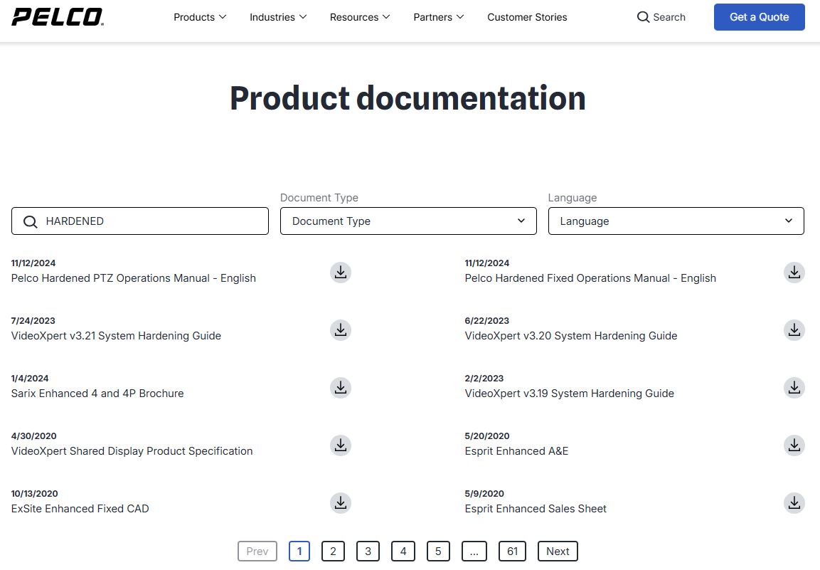 Pelco Hardened PTZ Web Interface Manual